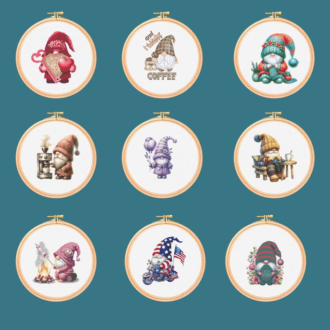 50 GNOMES PACK Cross Stitch Pattern. Downloadable Digital Pdf Svg ...