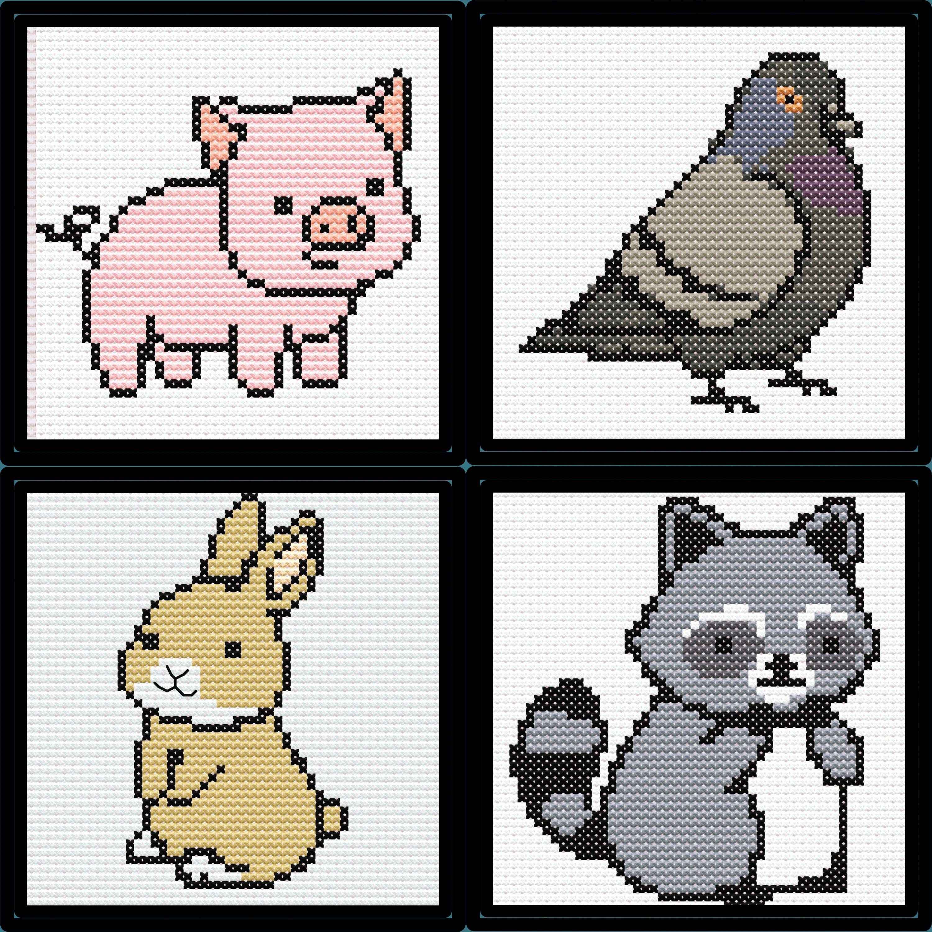 36 Diffrerent Easy Cute Animals Cross Stitch Pattern. Downloadable ...
