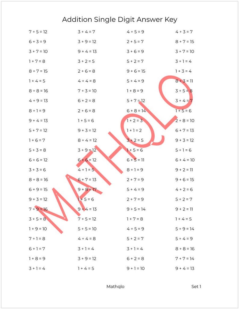 50 Printable Timed Maths Drills Single-digit Addition | Maths ...