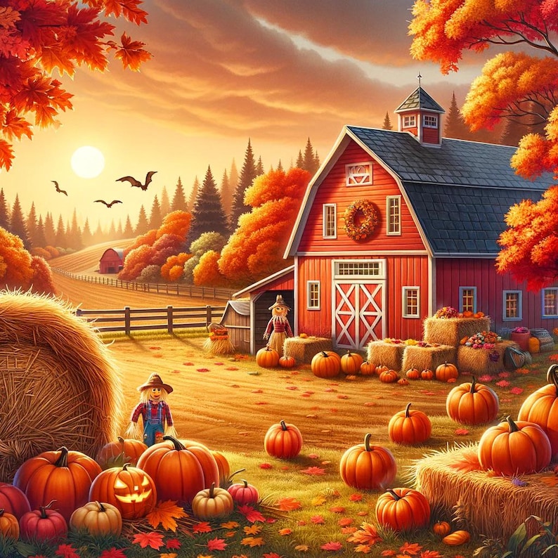 Autumn Farm Scene Art Print – Cozy Fall Barn Decor - Etsy