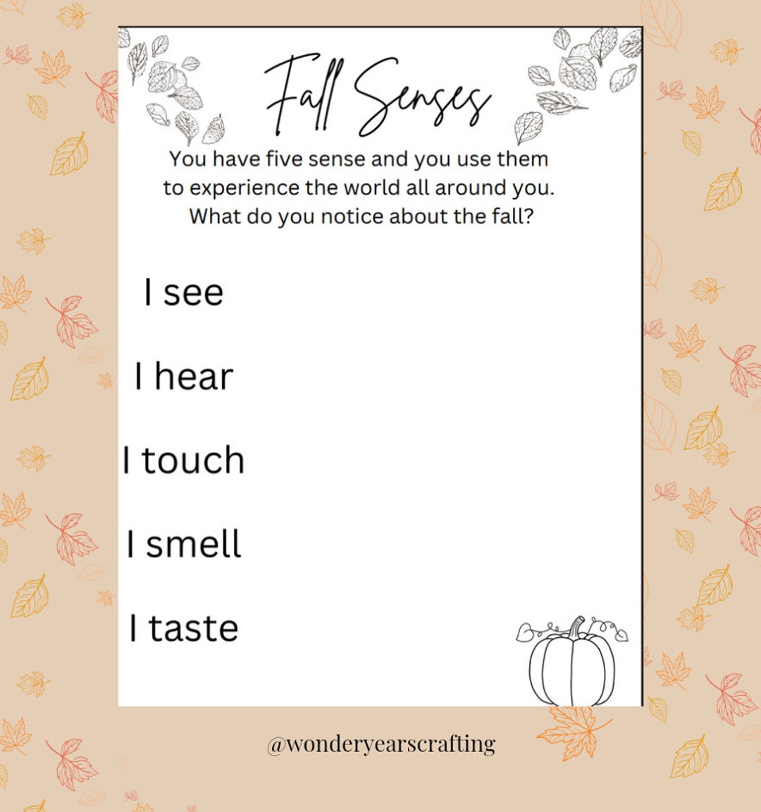 Fall Five Senses Writing Activity - Etsy