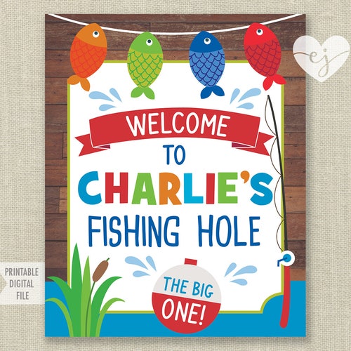 Fishing Birthday Welcome Sign the Big One Fish Decor Instant - Etsy