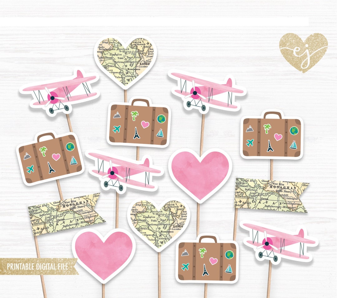Airplane Cupcake Toppers, Travel Cupcake Toppers, Oh the Places She ...