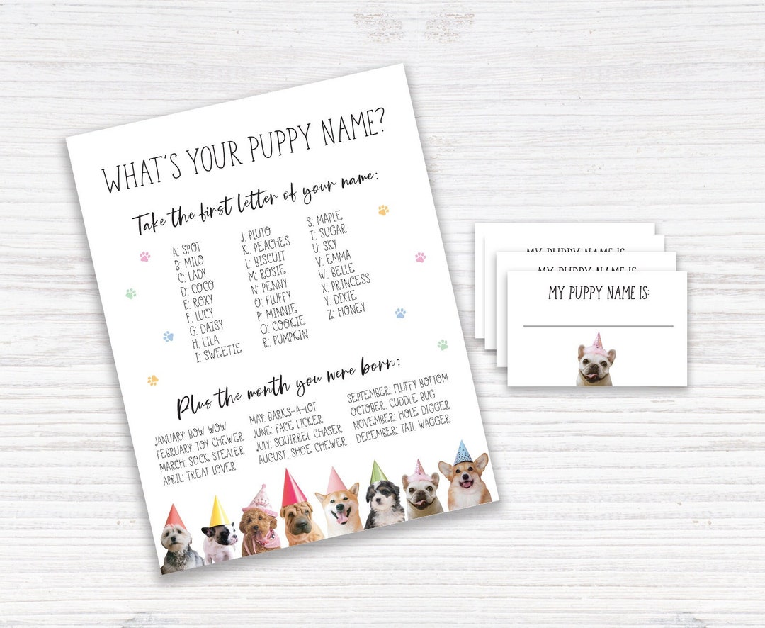 Puppy Name Game: Printable Birthday Party Activity (digital Download ...