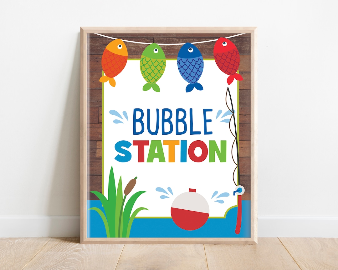 Bubble Station Sign, Fishing Party Party Favors Signs, Fishing Party ...