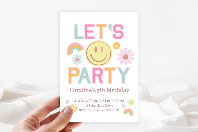 Smiley Face Invitation, Retro Smiley Face Birthday Invitation, Stoney ...