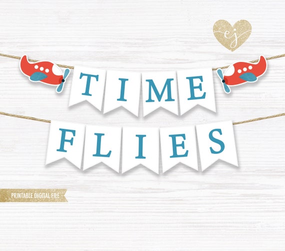 Printable Banner Time Flies Bunting Plane Birthday Banner - Etsy