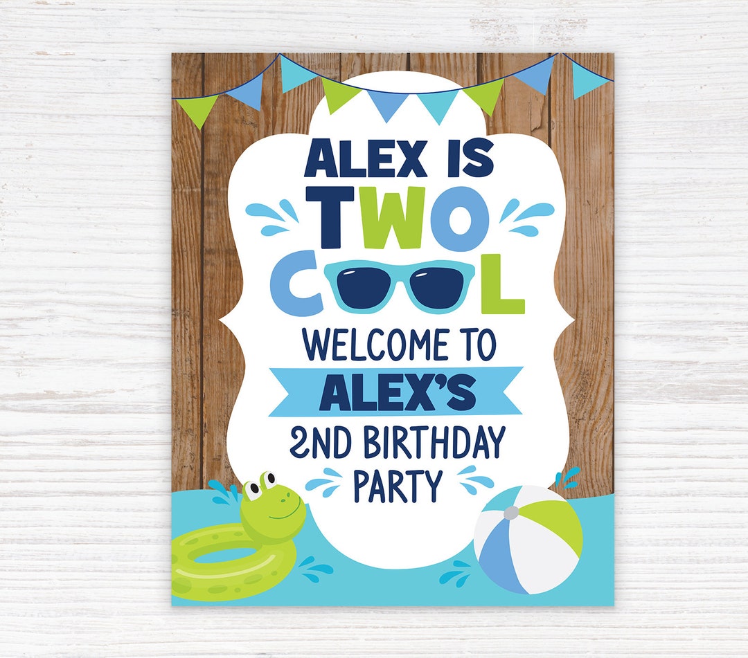 Two Cool Birthday Welcome Sign, Printable Pool Party Welcome Sign, Pool ...
