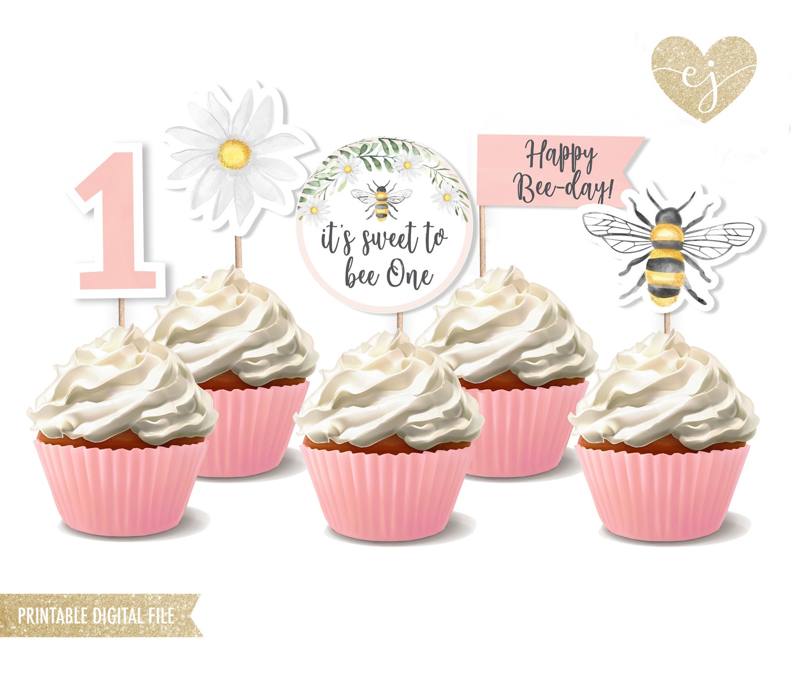 Bee Cupcake Toppers Printable Cupcake Toppers Sweet to Bee | Etsy
