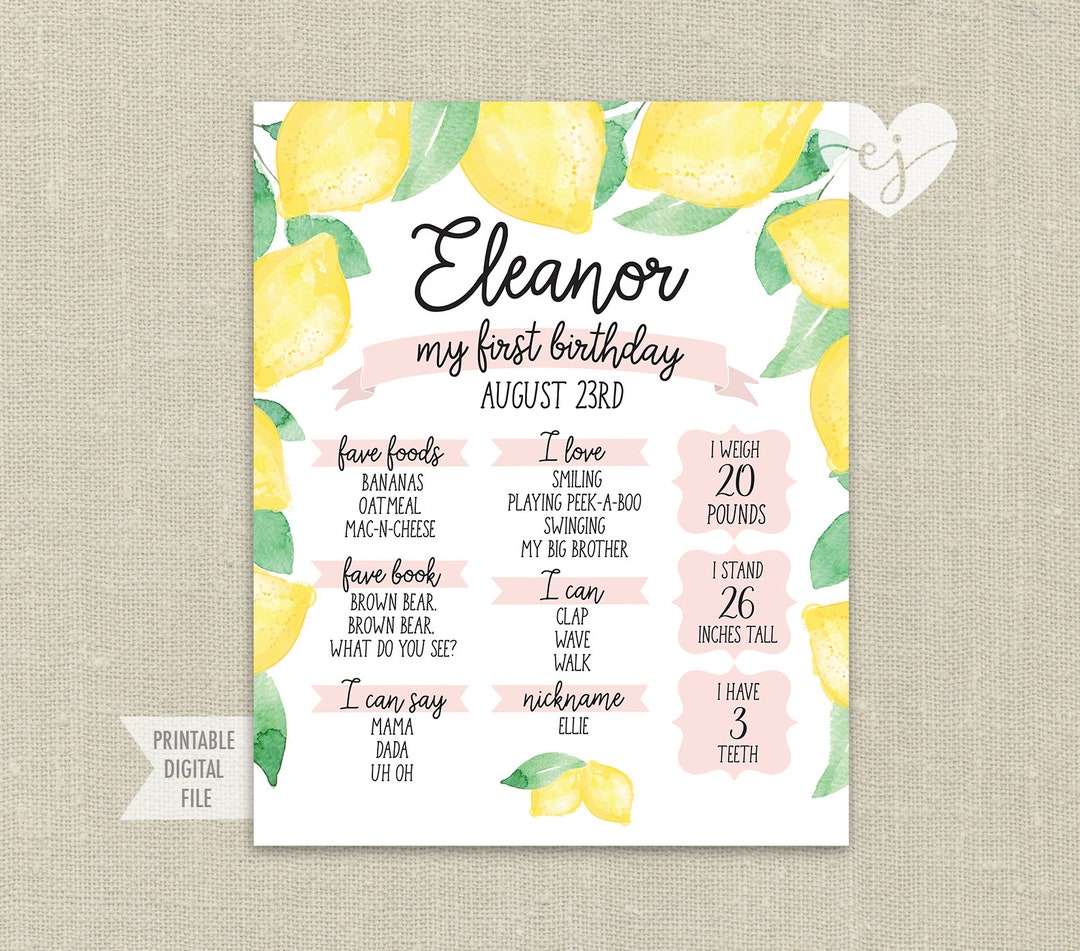 Lemonade Birthday Sign, Lemon Birthday Milestone Sign, Sweet One ...