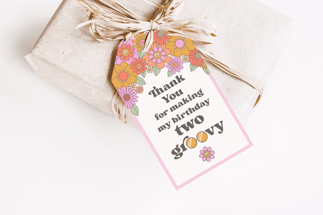Two Groovy Favor Tags, Printable Favor Tags, Hippie Birthday Favors ...
