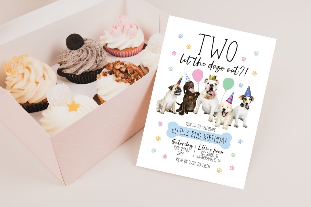 Two Let the Dogs Out Invitation Puppy Invite Girl Birthday - Etsy