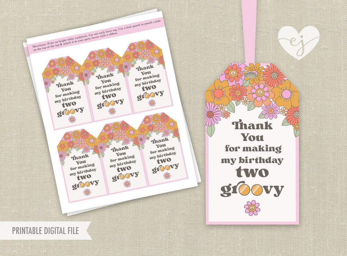 Two Groovy Favor Tags Printable Favor Tags Hippie Birthday | Etsy