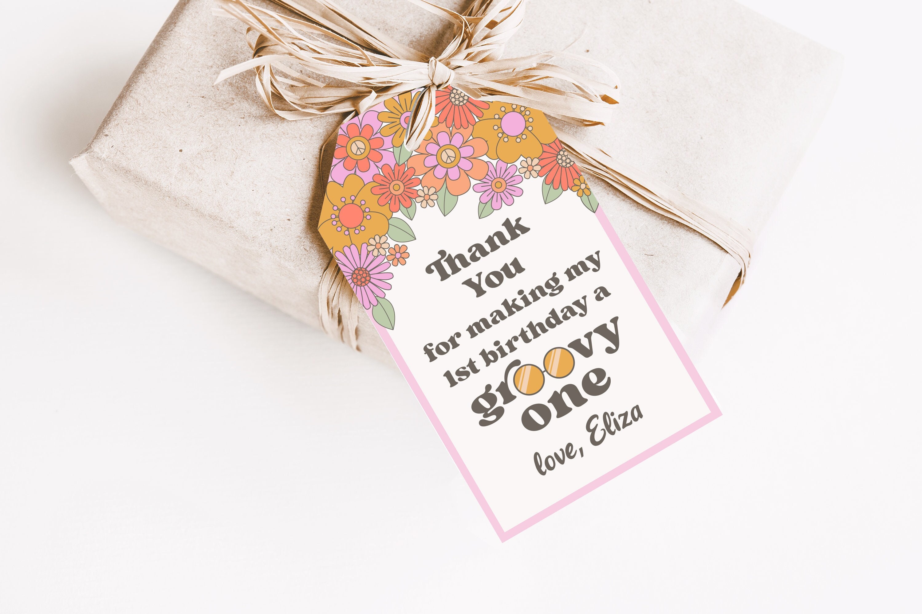 Printable Custom Groovy One Favor Tags, Custom Favor Tags, Hippie ...