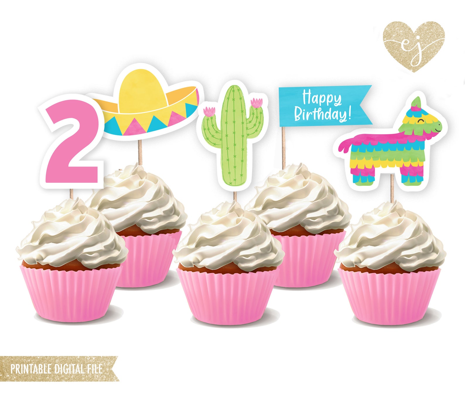 Fiesta Cupcake Toppers Printable Cupcake Toppers Taco | Etsy