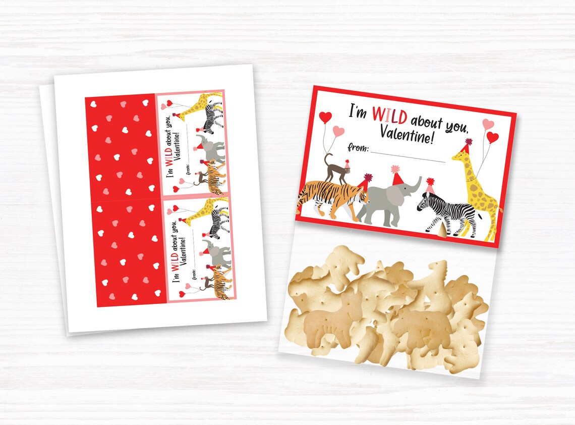 Animal Cracker Valentines Zoo Animal Valentine Valentine - Etsy