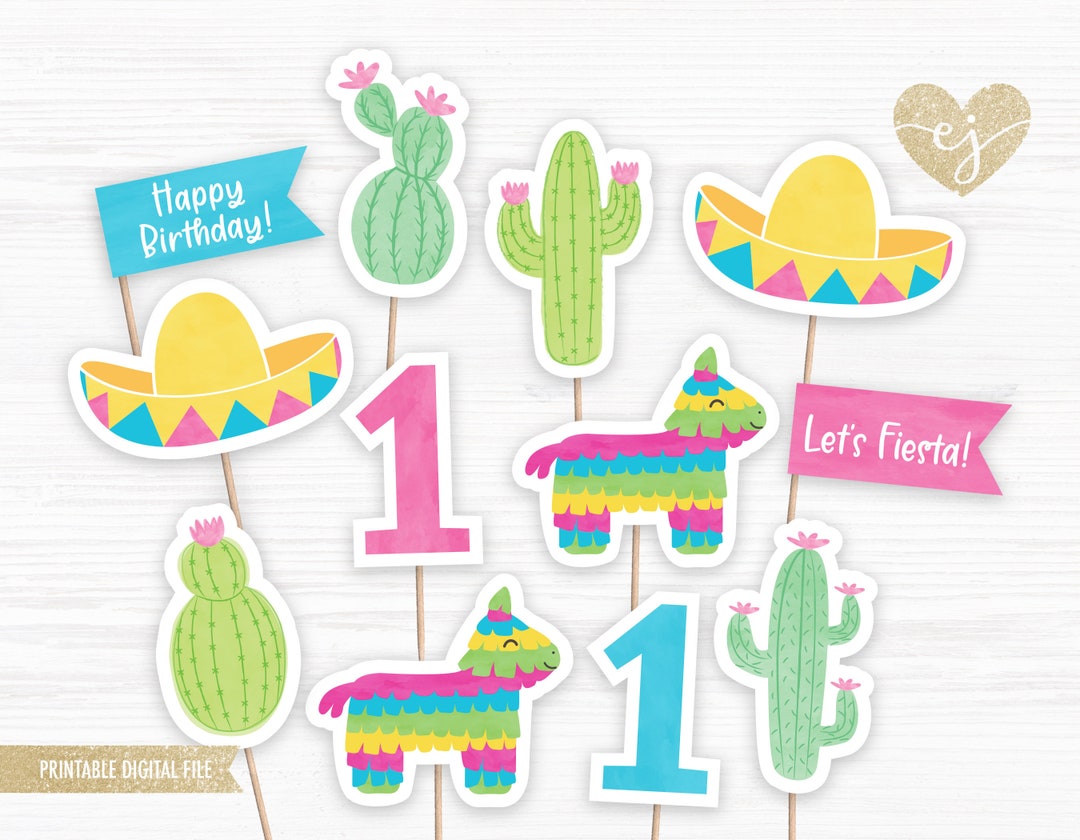 Fiesta Cupcake Toppers, Printable Cupcake Toppers, Fiesta Birthday ...