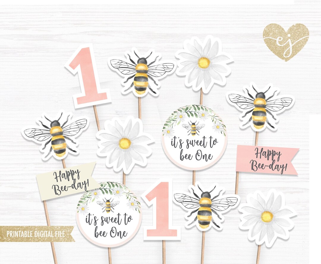 Bee Cupcake Toppers, Printable Cupcake Toppers, Sweet to Bee One ...
