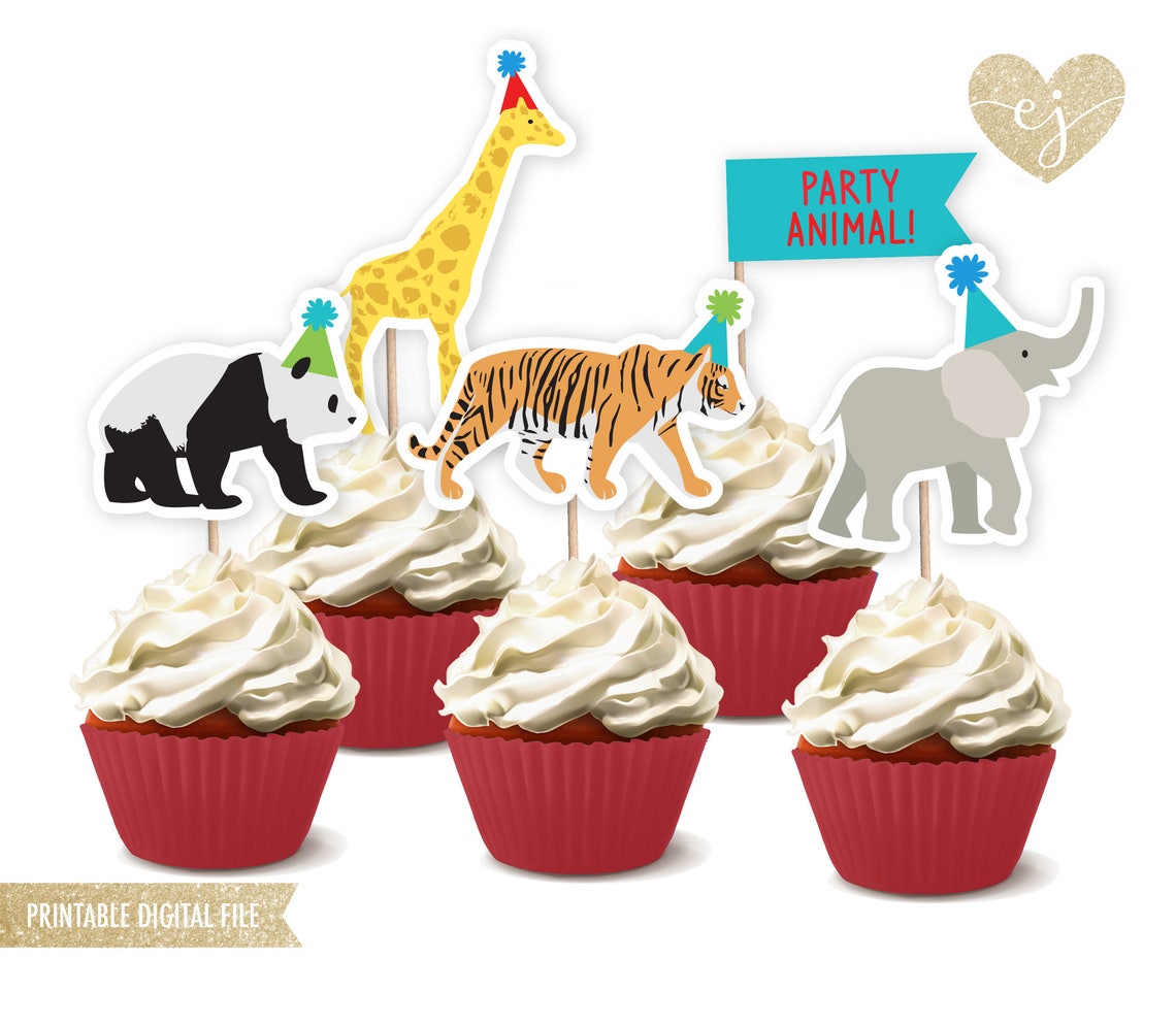 Party Animals Cupcake Toppers Printable Cupcake Toppers | Etsy