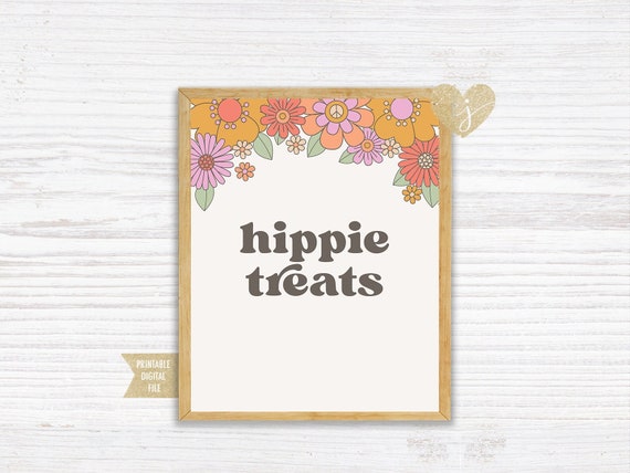 Printable Hippie Treats Sign Groovy Table Sign Two Groovy | Etsy
