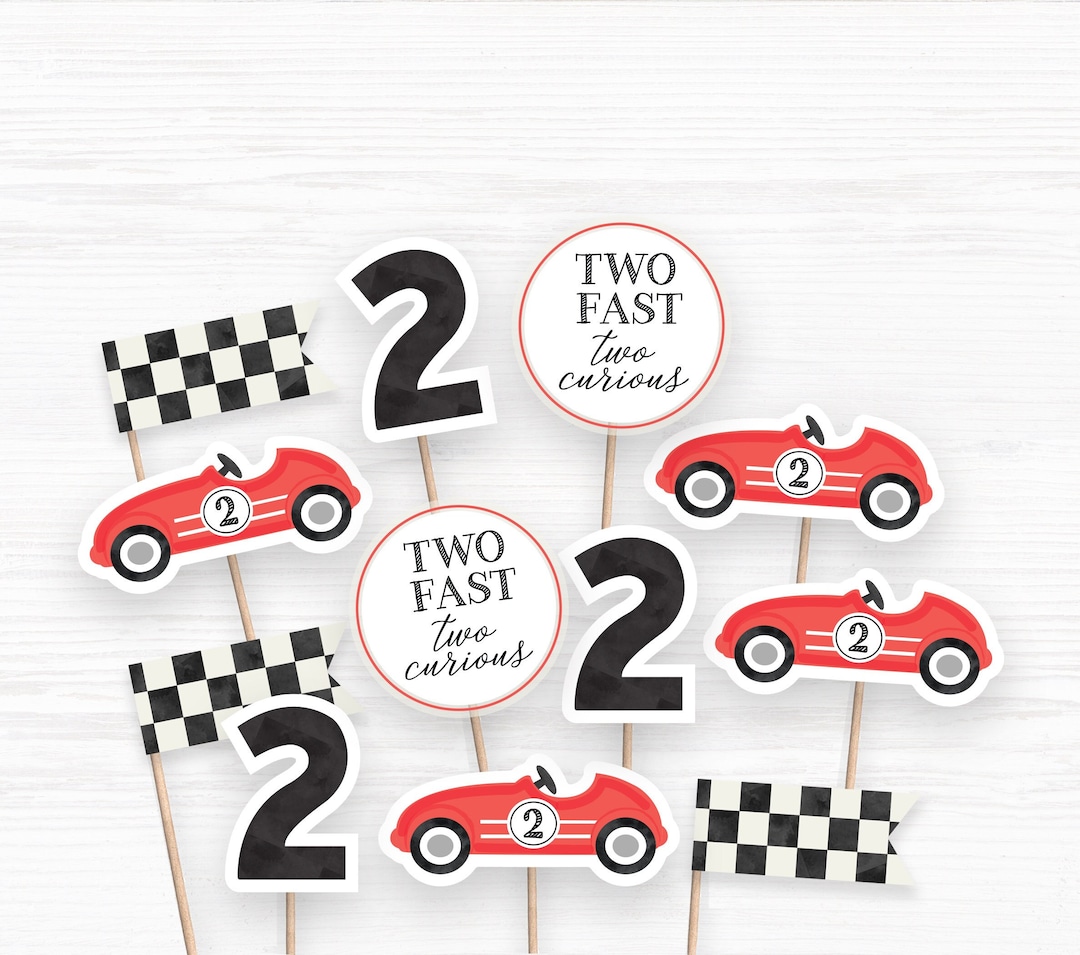 Two Fast Two Curious Cupcake Toppers: Race Car 2nd Birthday (digital ...
