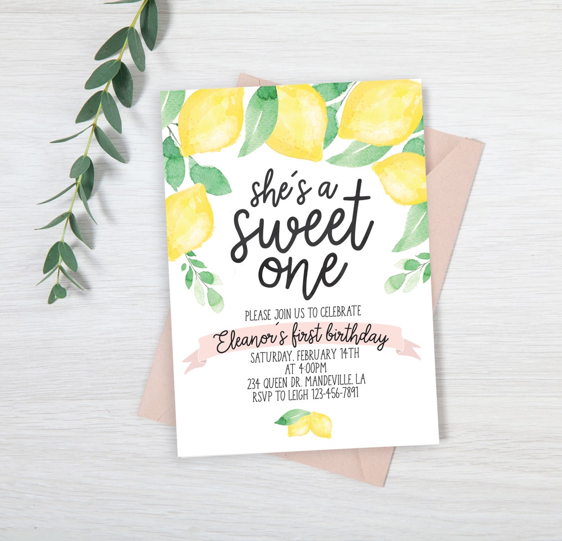 Lemonade Invitation Lemon First Birthday Invite Sweet One - Etsy