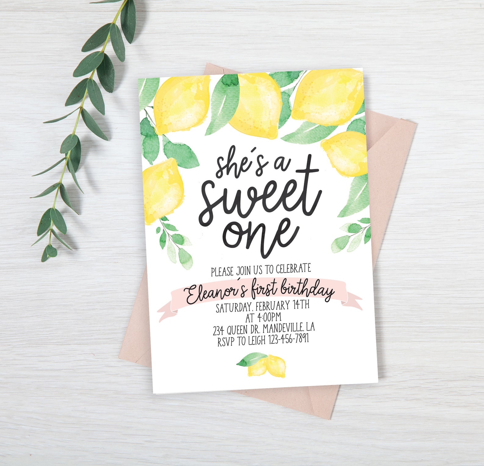 Lemonade Invitation Lemon First Birthday Invite Sweet One - Etsy