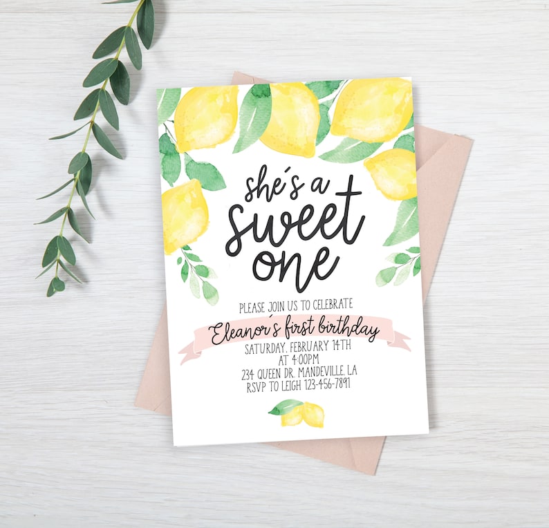 Lemonade Invitation Lemon First Birthday Invite Sweet One - Etsy