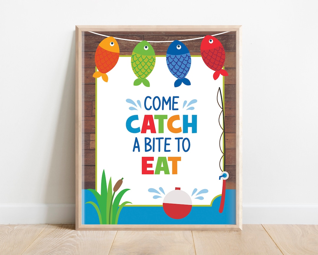 Catch a Bite Sign, Fishing Table Sign, Fishing Party Food Signs ...