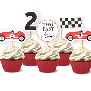 Two Fast Two Curious Cupcake Toppers: Race Car 2nd Birthday (digital ...