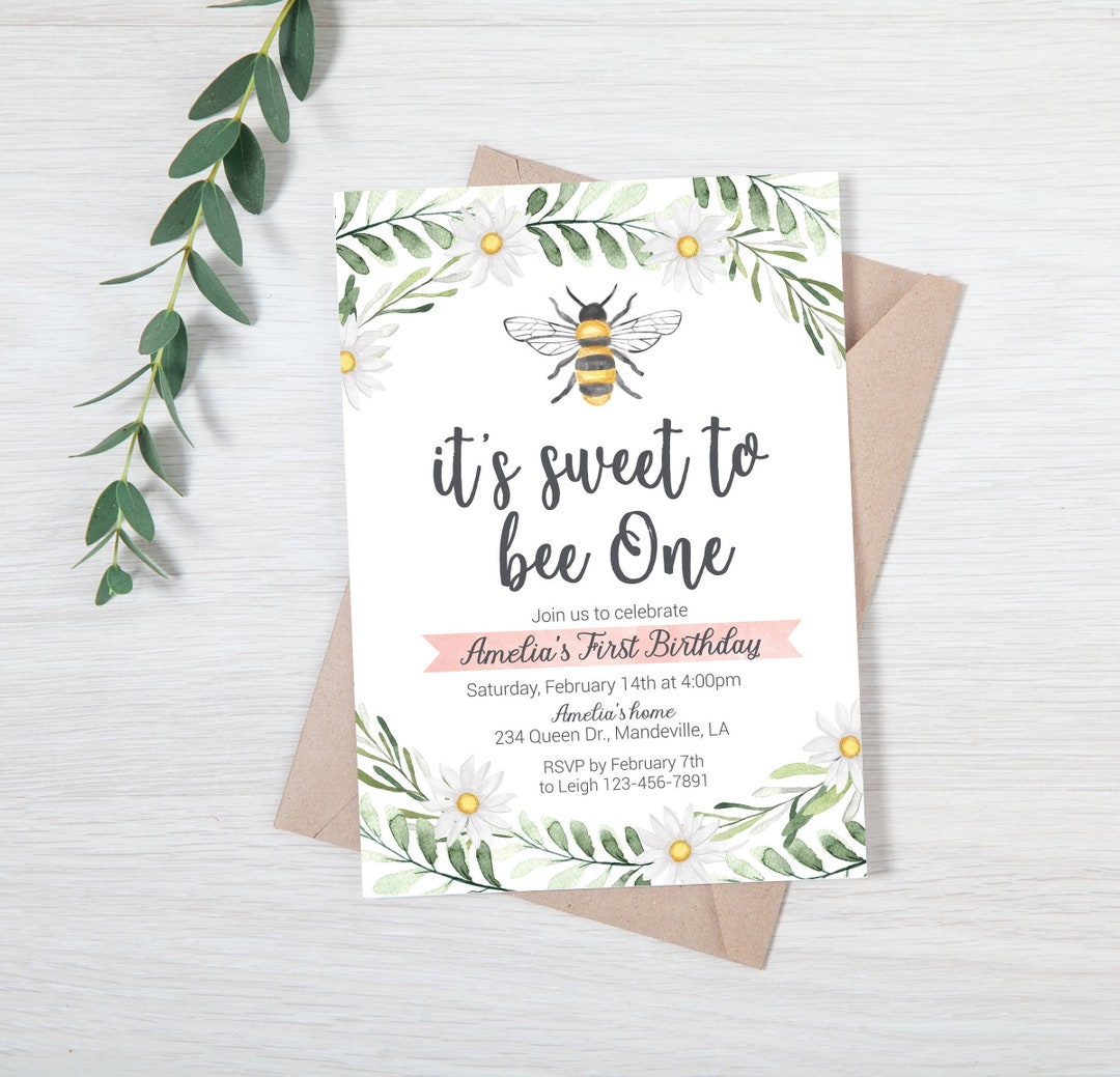 Digital Bee Invitation Printable Bee Invite Bee First - Etsy