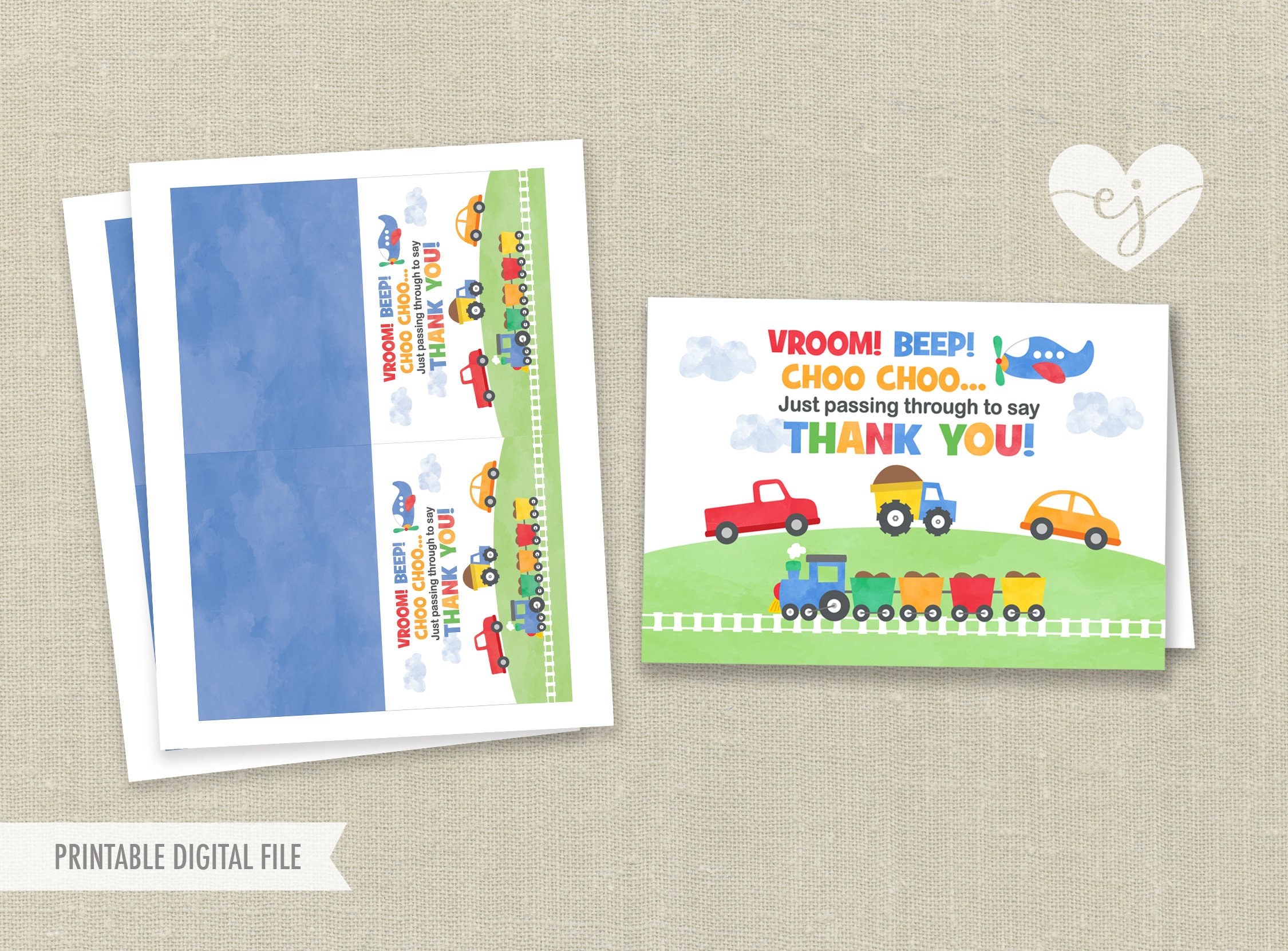 Printable cards Transportation Thank You Note Truck Thank | Etsy