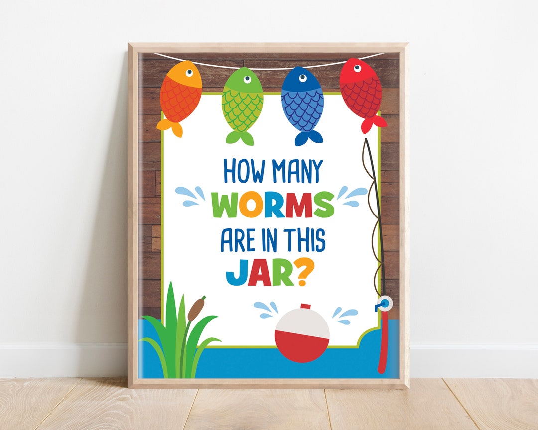 Guess How Many Worms Sign, Fishing Party Signs, Fishing Party Decor ...