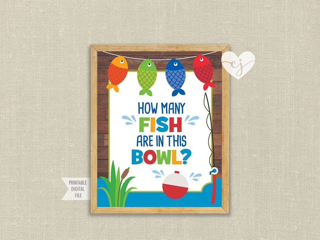 Guess How Many Fish Sign, Fishing Party Signs, Fishing Party Decor ...