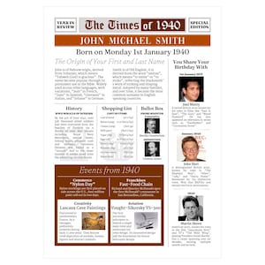 Personalised on the Day/year You Were Born A4 Poster. Choice of Colours ...