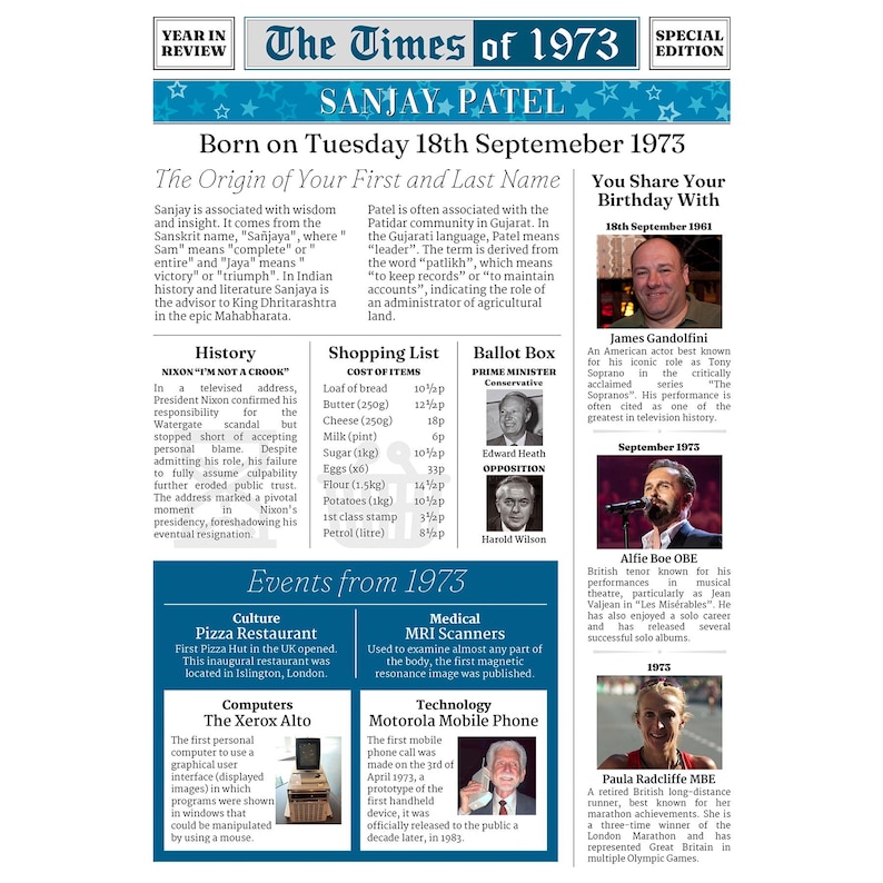 Personalised on the Day/year You Were Born A4 Poster. Choice of Colours ...