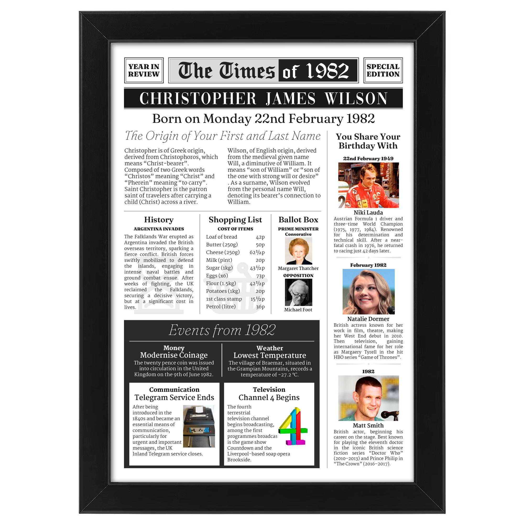 Personalised on the Day/year You Were Born A4 Poster. Choice of Colours ...