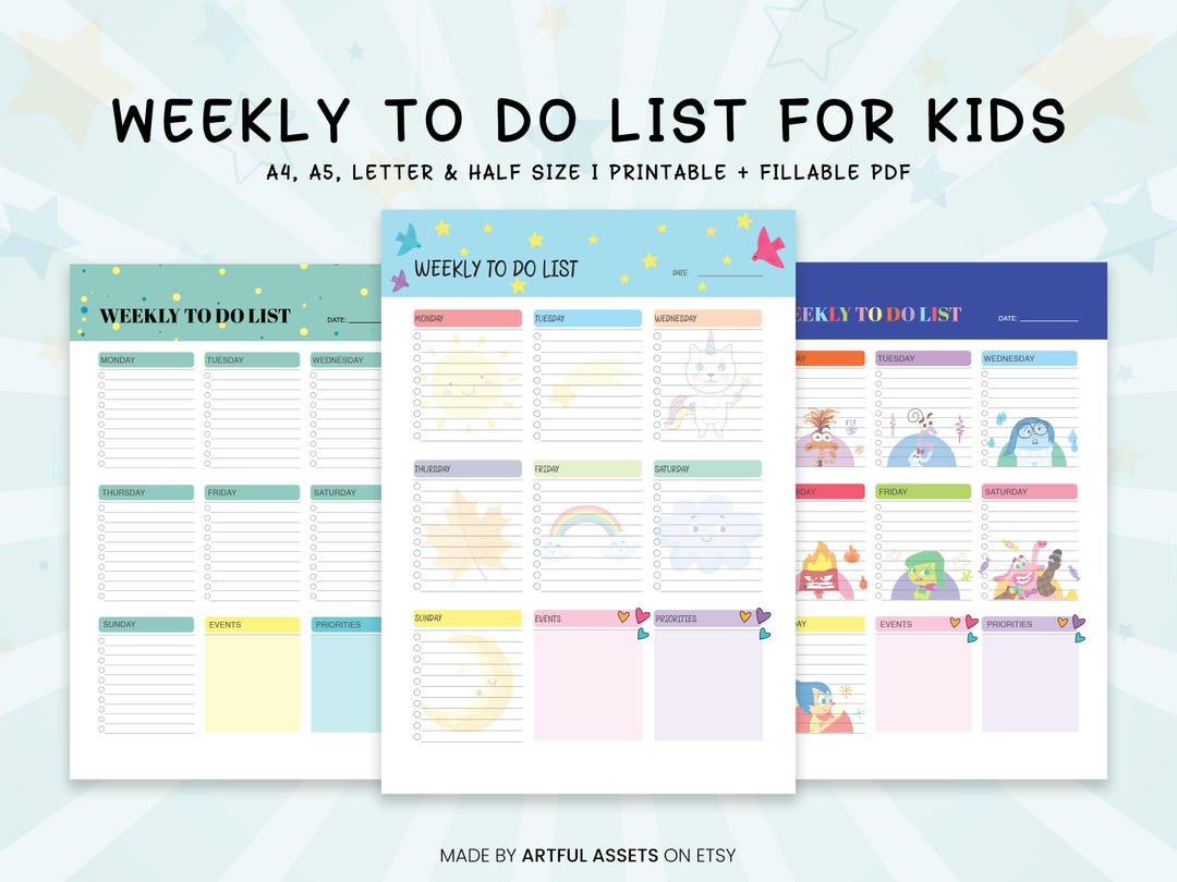 Kids Weekly Planner Printable ,fun & Colorful Schedule Organizer for ...