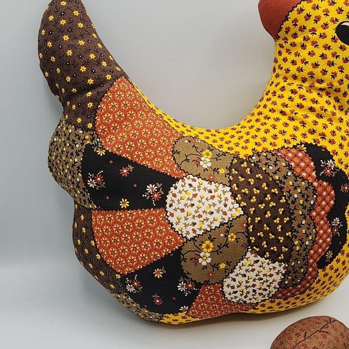 Cut & Sew Chicken Hen Eggs Calico Country Farm Stuffie 10" 80s Handmade ...