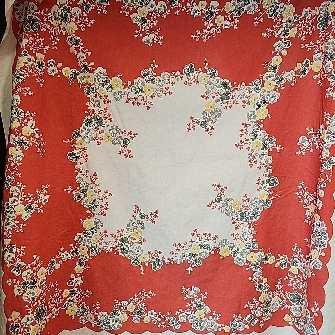 Vintage Simtex Floral Tablecloth 100% Cotton 50" X 53" 1950s Pink Coral ...