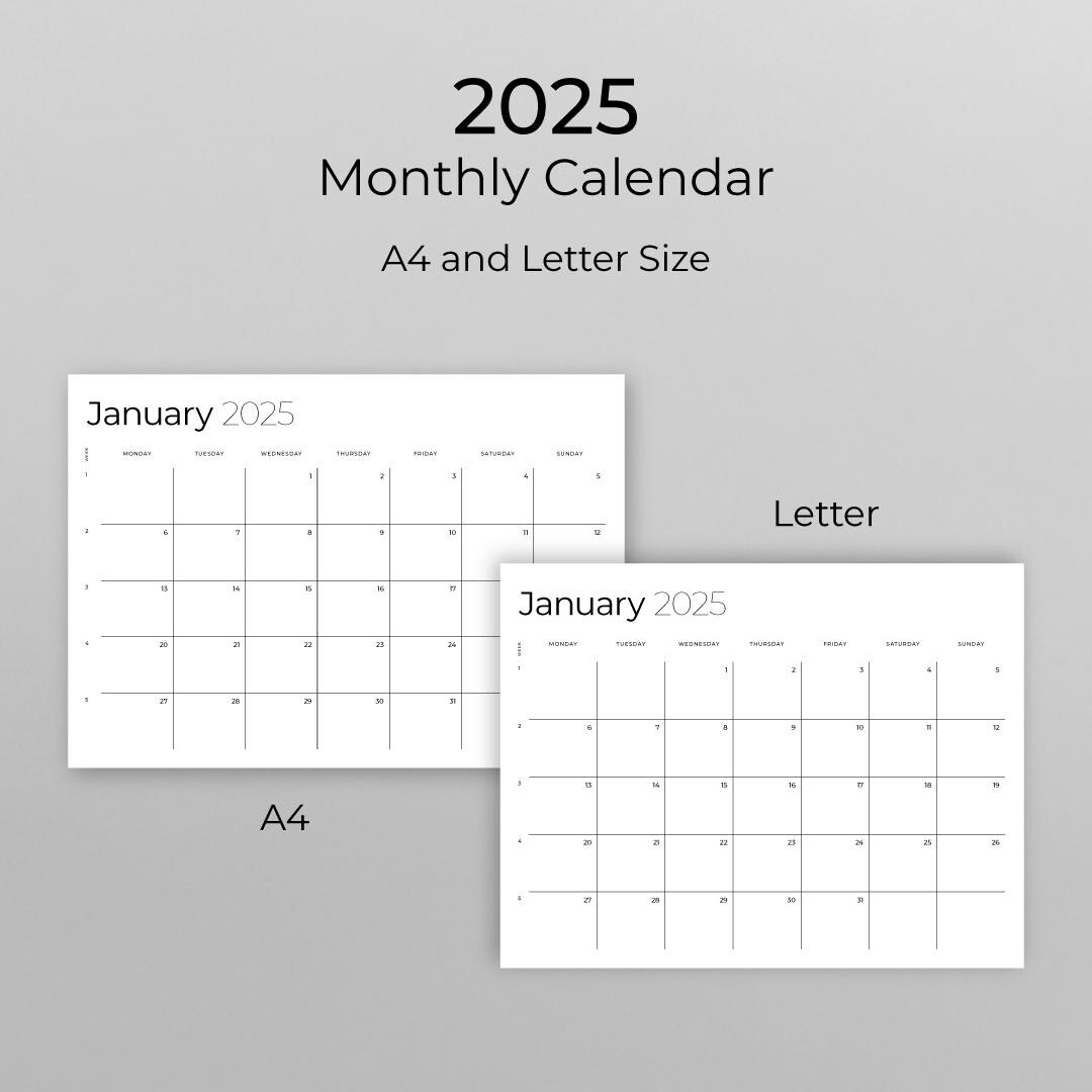 Printable Monthly Planner, Calendar 2025, Portrait and Landscape ...