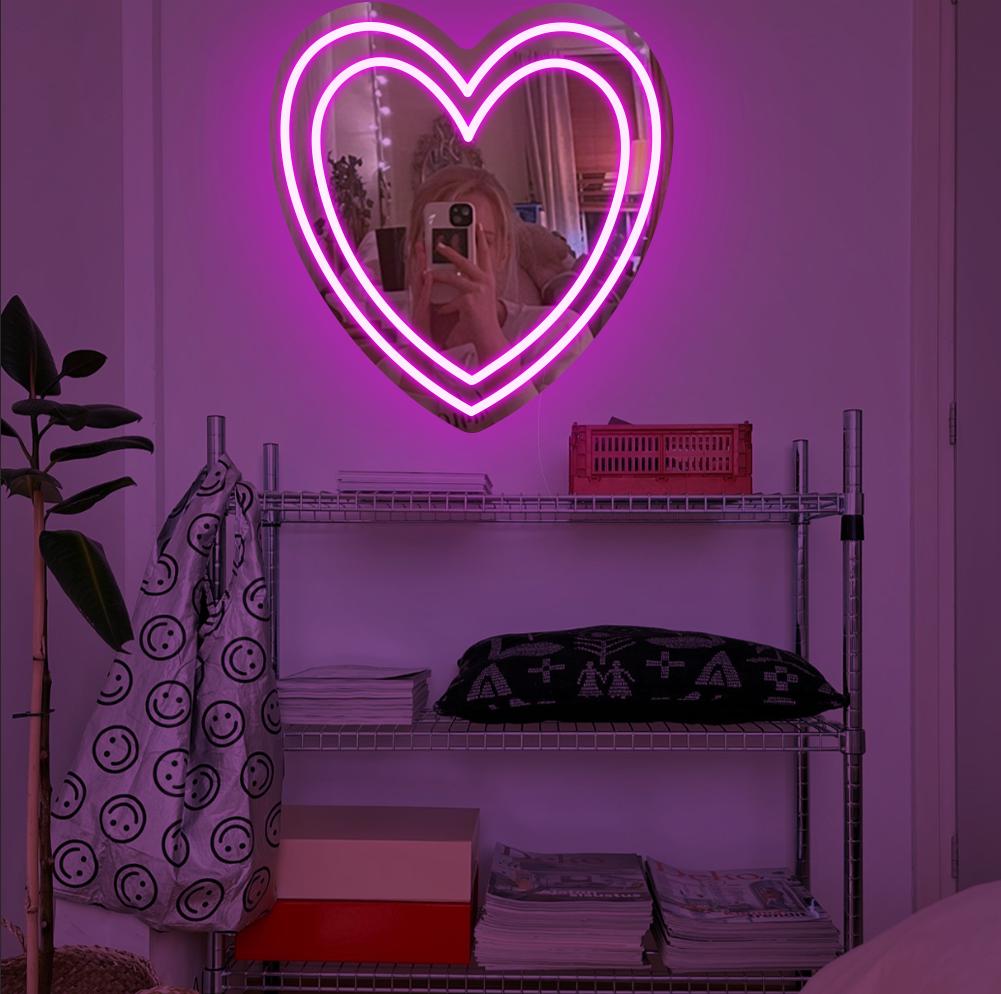 Heart Neon Mirror Sign,dripping Heart Mirror Neon Sign,custom Neon Sign ...