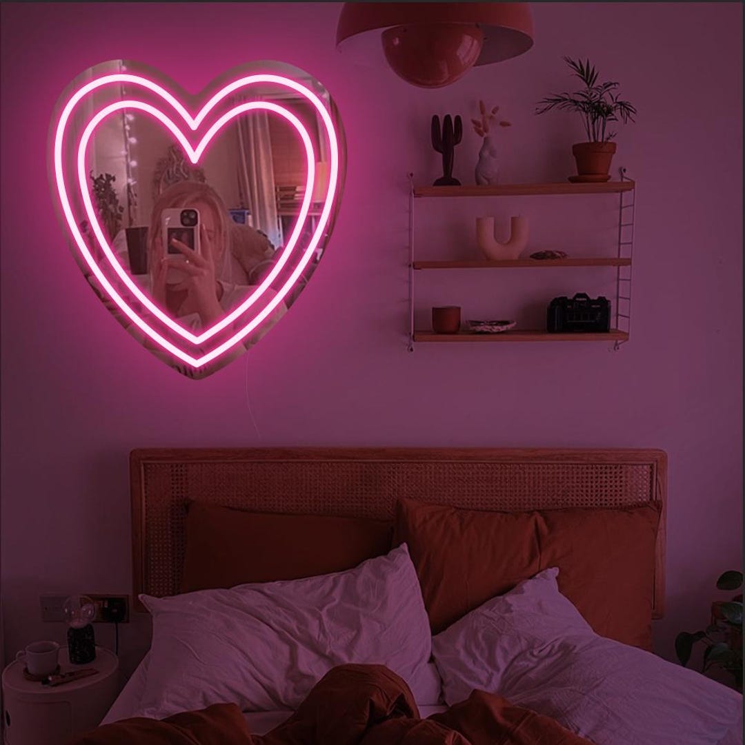 Heart Neon Mirror Sign,dripping Heart Mirror Neon Sign,custom Neon Sign ...