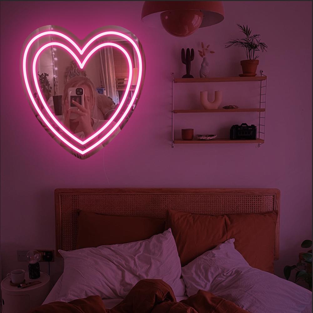 Heart Neon Mirror Sign,dripping Heart Mirror Neon Sign,custom Neon Sign ...