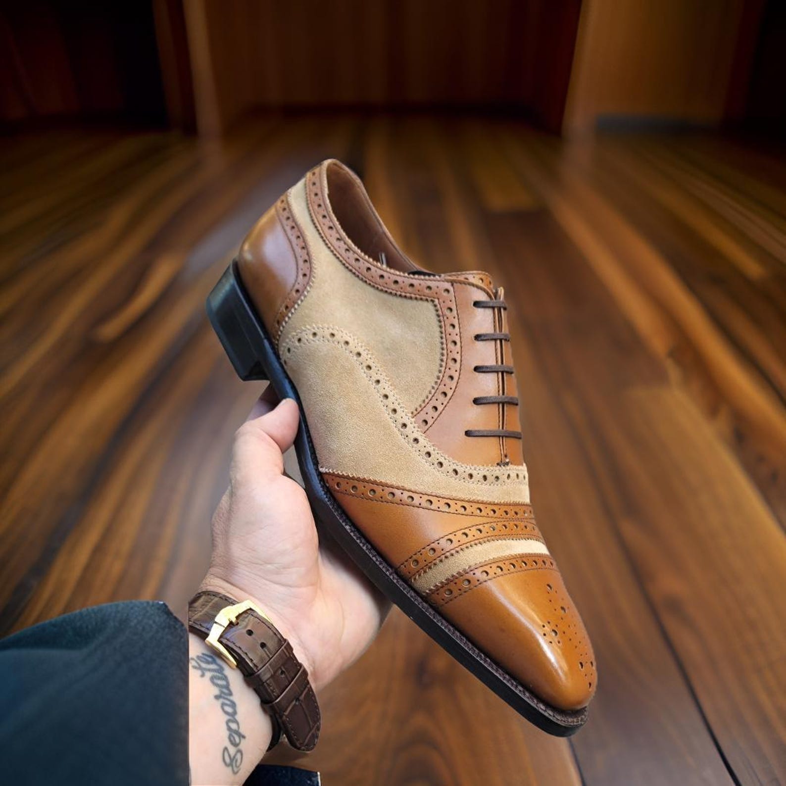 Personalized Handmade Two Tone Leather Lace up Designer Shoes for Men ...