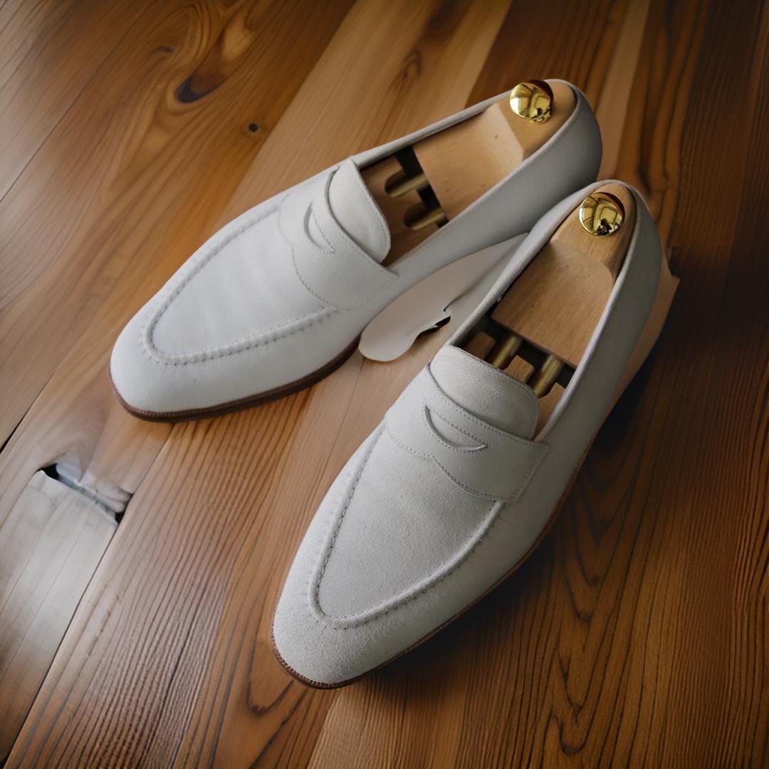 Customized Handmade Suede Leather Loafers Shoes for Men, Leather Sole ...