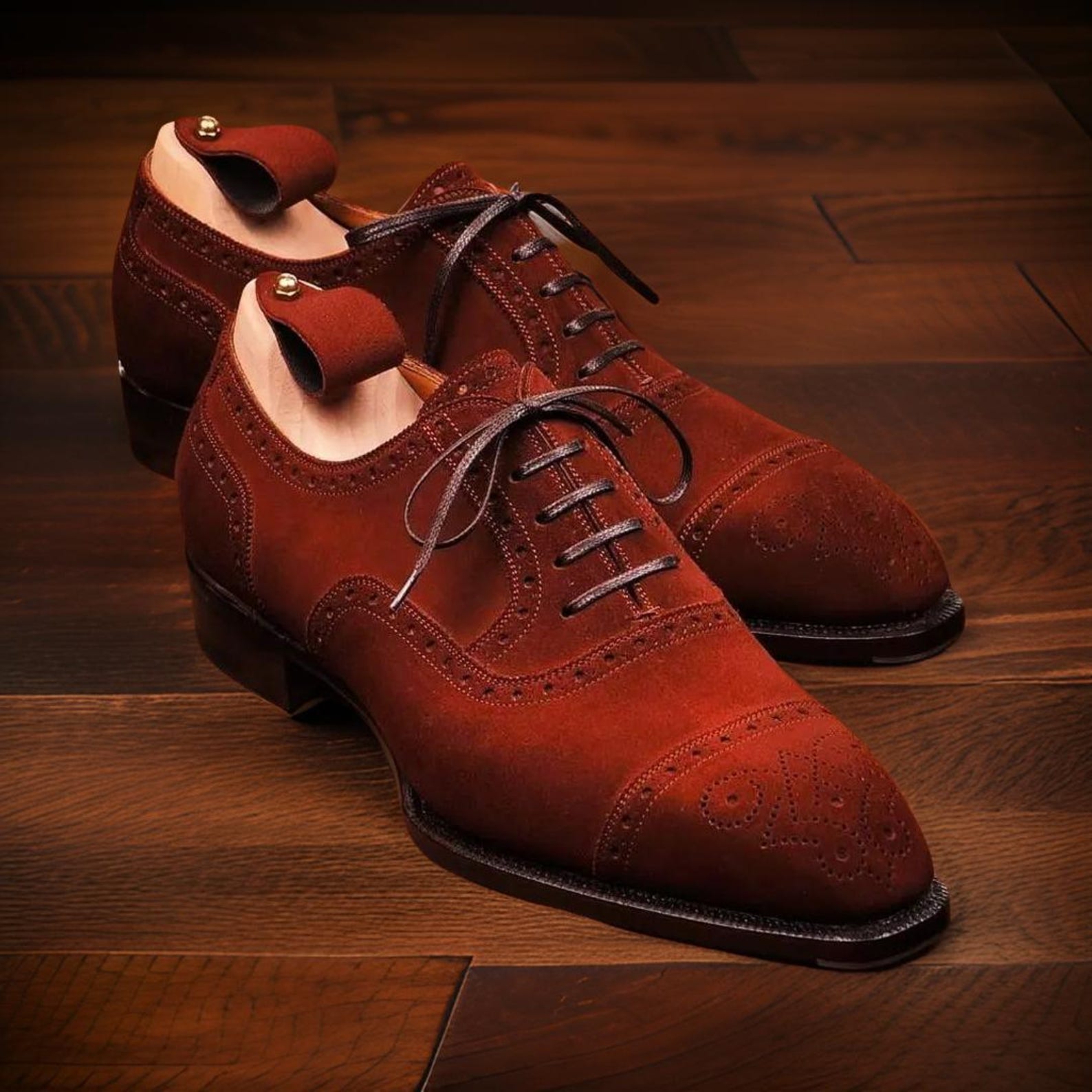 Customize Handmade Suede Leather Lace up Cap Toe Brogues Shoes Men ...