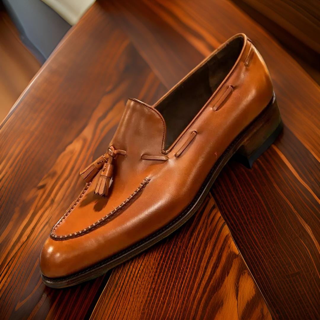 Customized Handmade Original Leather Tasseled Loafers Shoes for Men ...