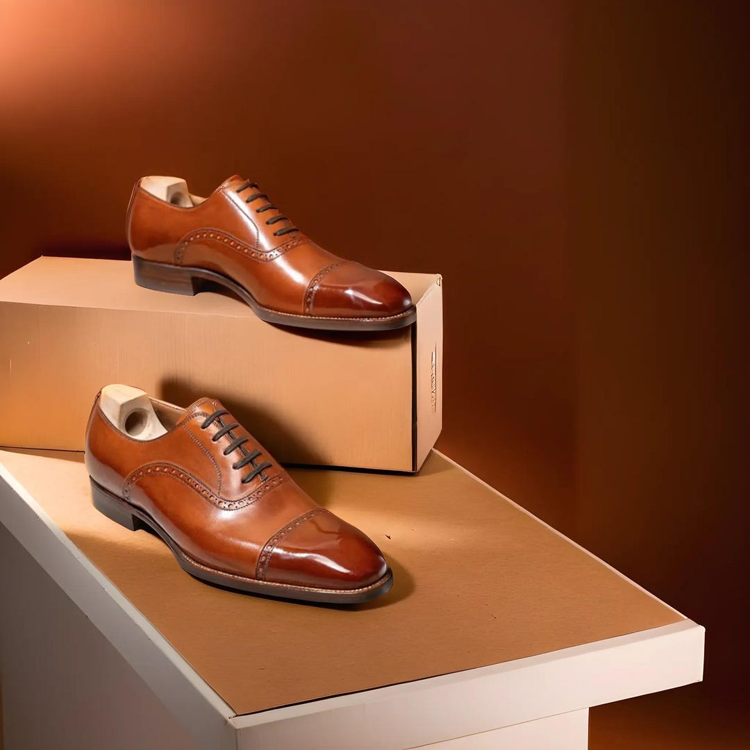 Men's Customize Handmade Pure Leather Oxford Lace up Cap Toe Shoes ...