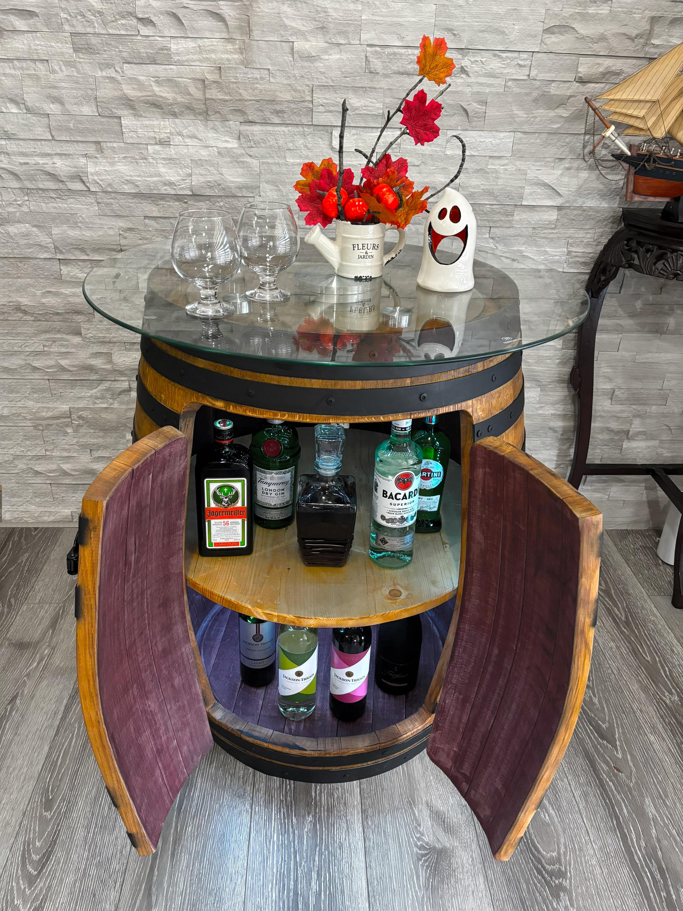Whiskey Barrel Table Bar Rotating Glass Top Handcrafted Authentic From ...